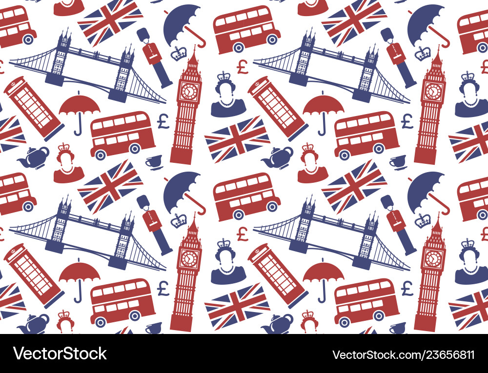 England Seamless Pattern - Iconic Symbols Vector Image