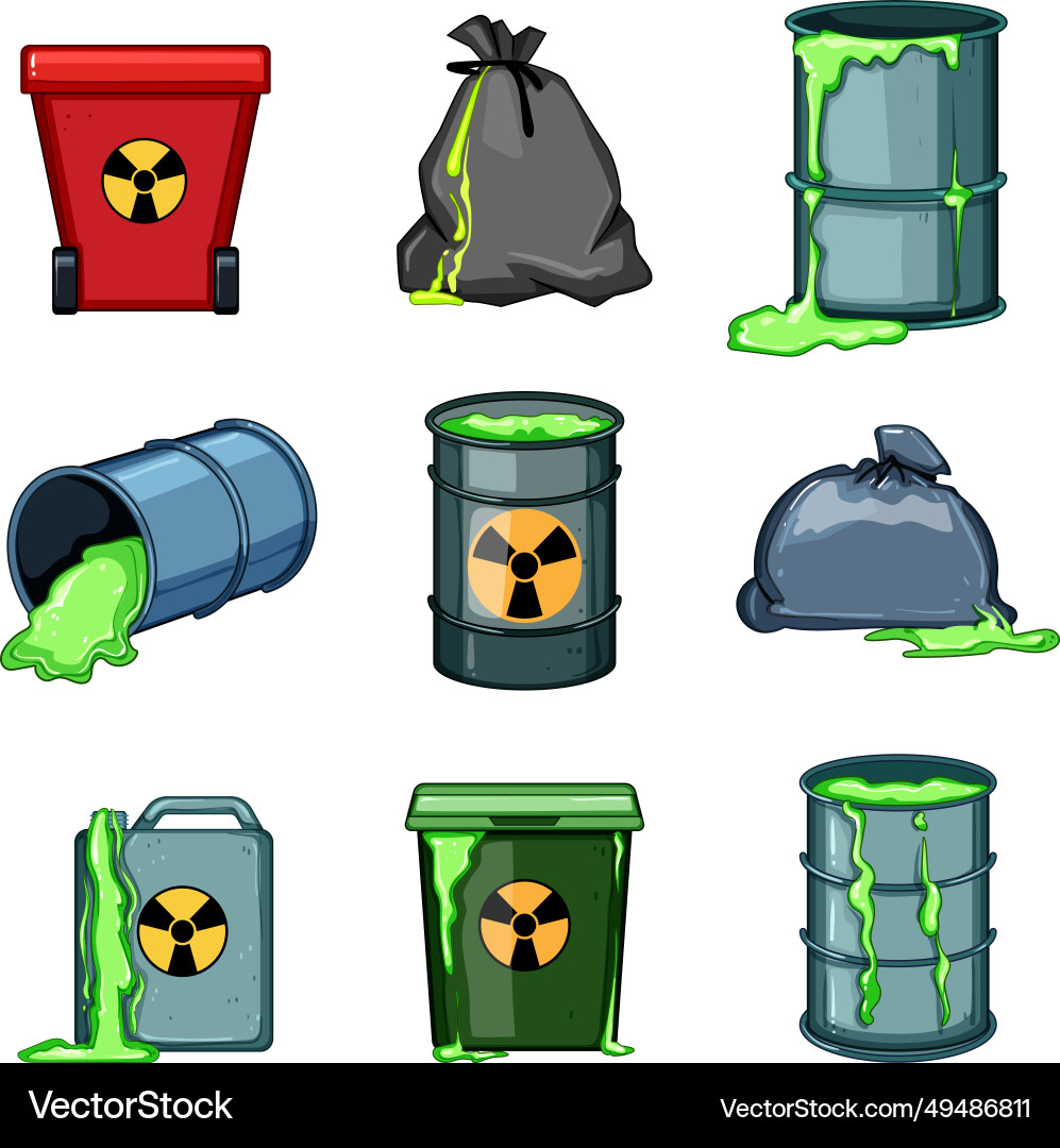 Hazard chemical waste set cartoon Royalty Free Vector Image