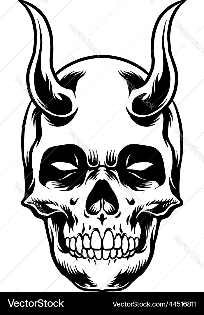Monochrome demon skull clipart Royalty Free Vector Image
