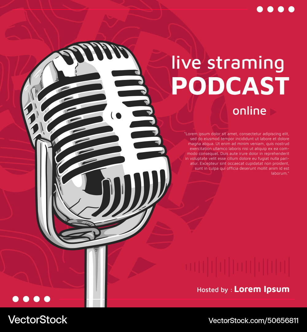 Podcast cover with hand-drawn microphone Vector Image