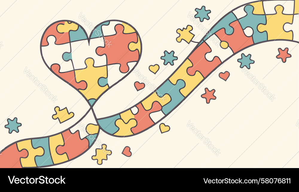 Puzzle Heart Ribbon Autism Awarene Royalty Free Vector Image