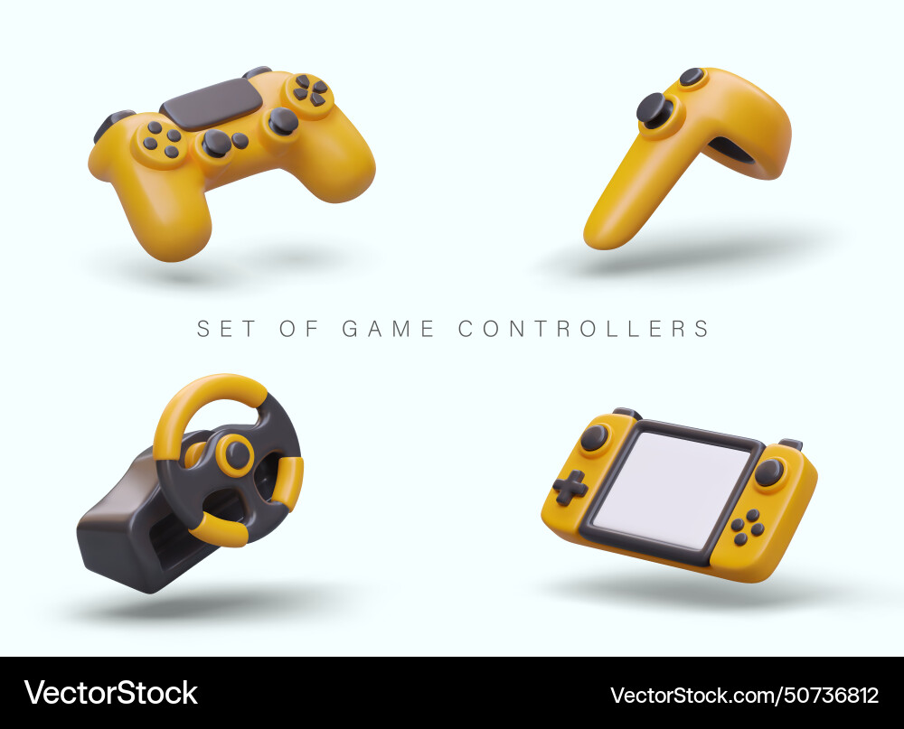 Collection of yellow game controllers different Vector Image