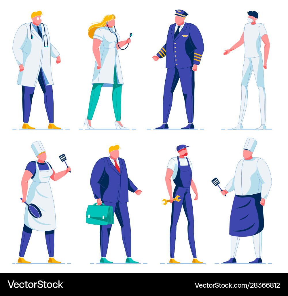 Different people in uniform pilot chef doctor Vector Image