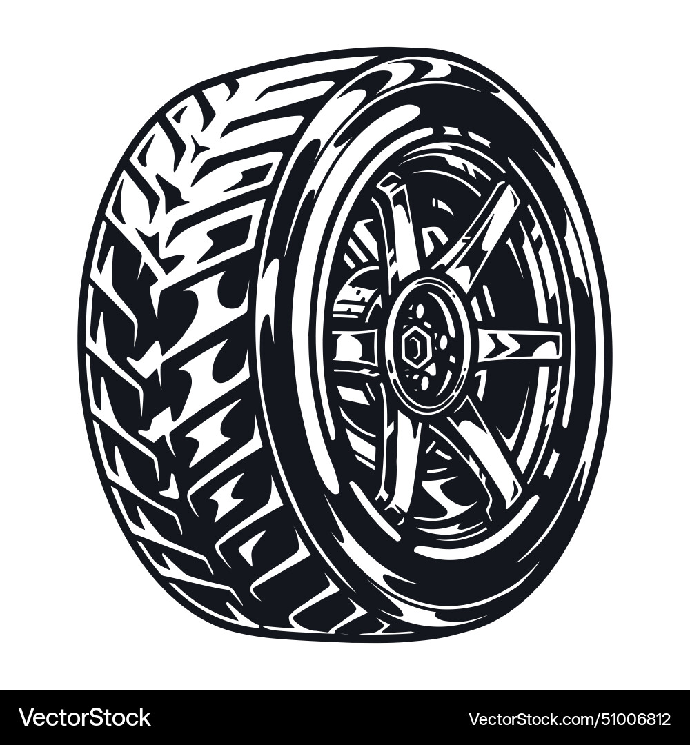 Racing car wheel sticker monochrome Royalty Free Vector