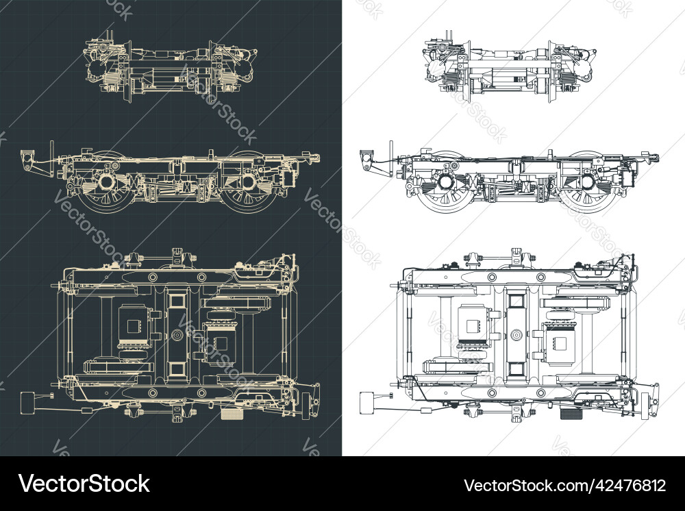 Railway bogie blueprints Royalty Free Vector Image