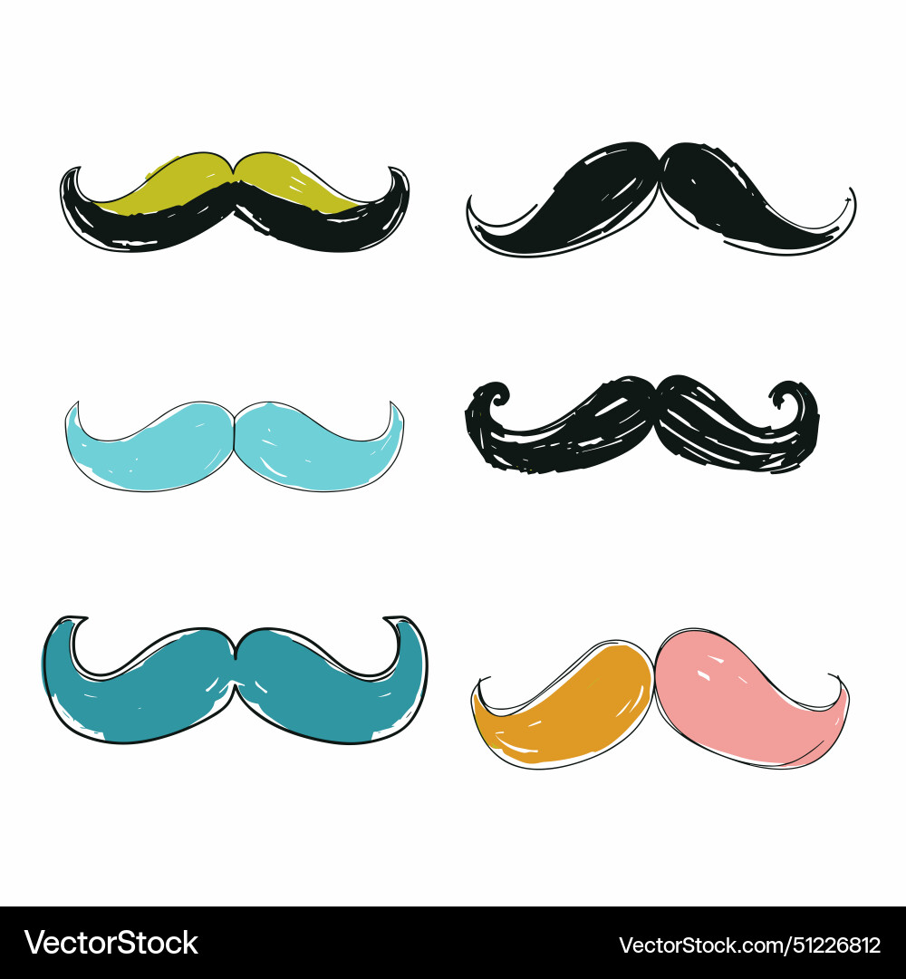 Six variously colored cartoon mustaches isolated Vector Image