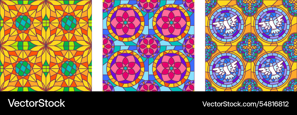 Stained glass window seamless pattern vibrant Vector Image