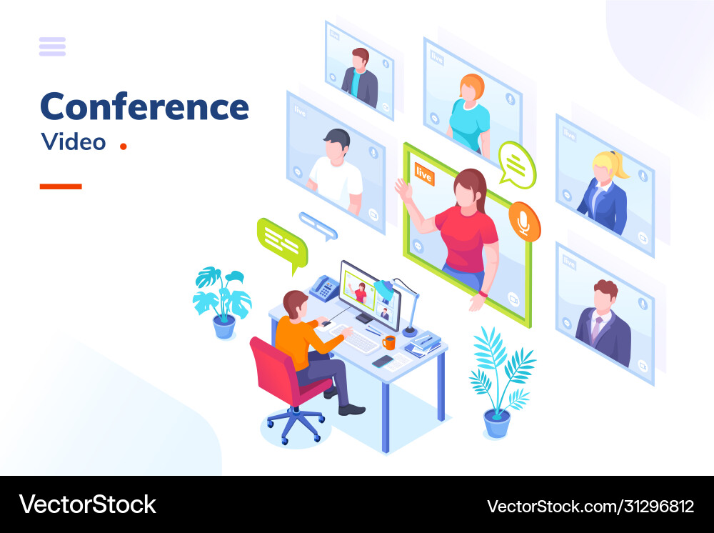 Video Call & Conference Isometric Royalty Free Vector