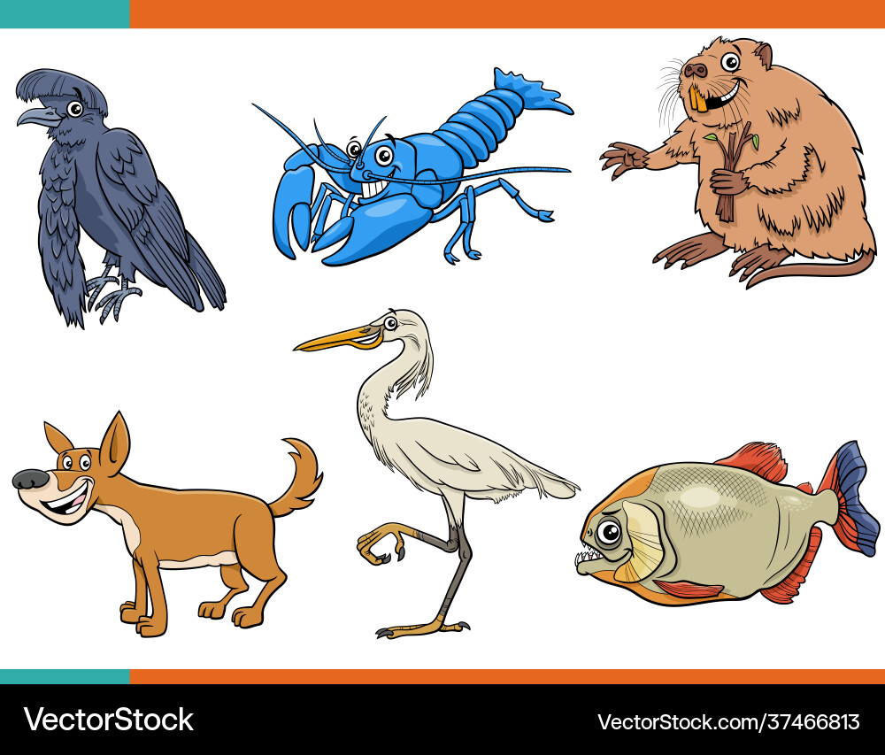 Cartoon funny wild animals comic characters set Vector Image