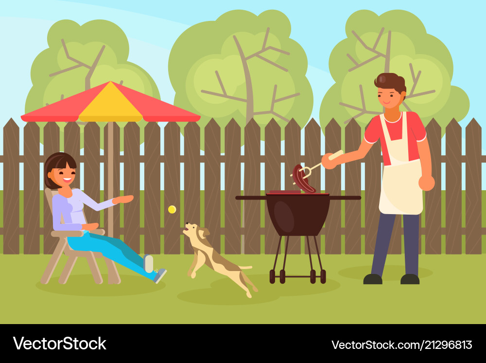 Family bbq flat style design Royalty Free Vector Image