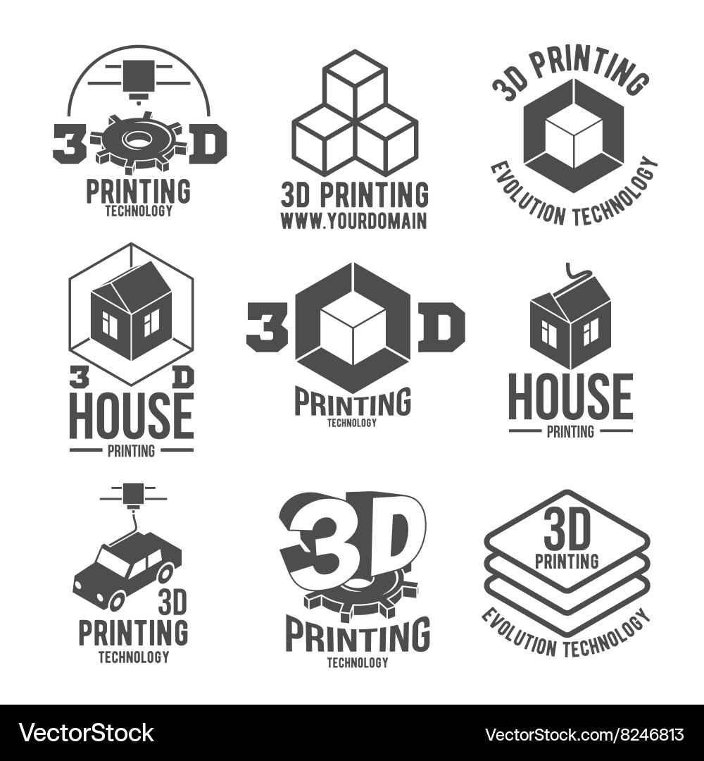Set of 3d printer badges logotypes and icons Vector Image
