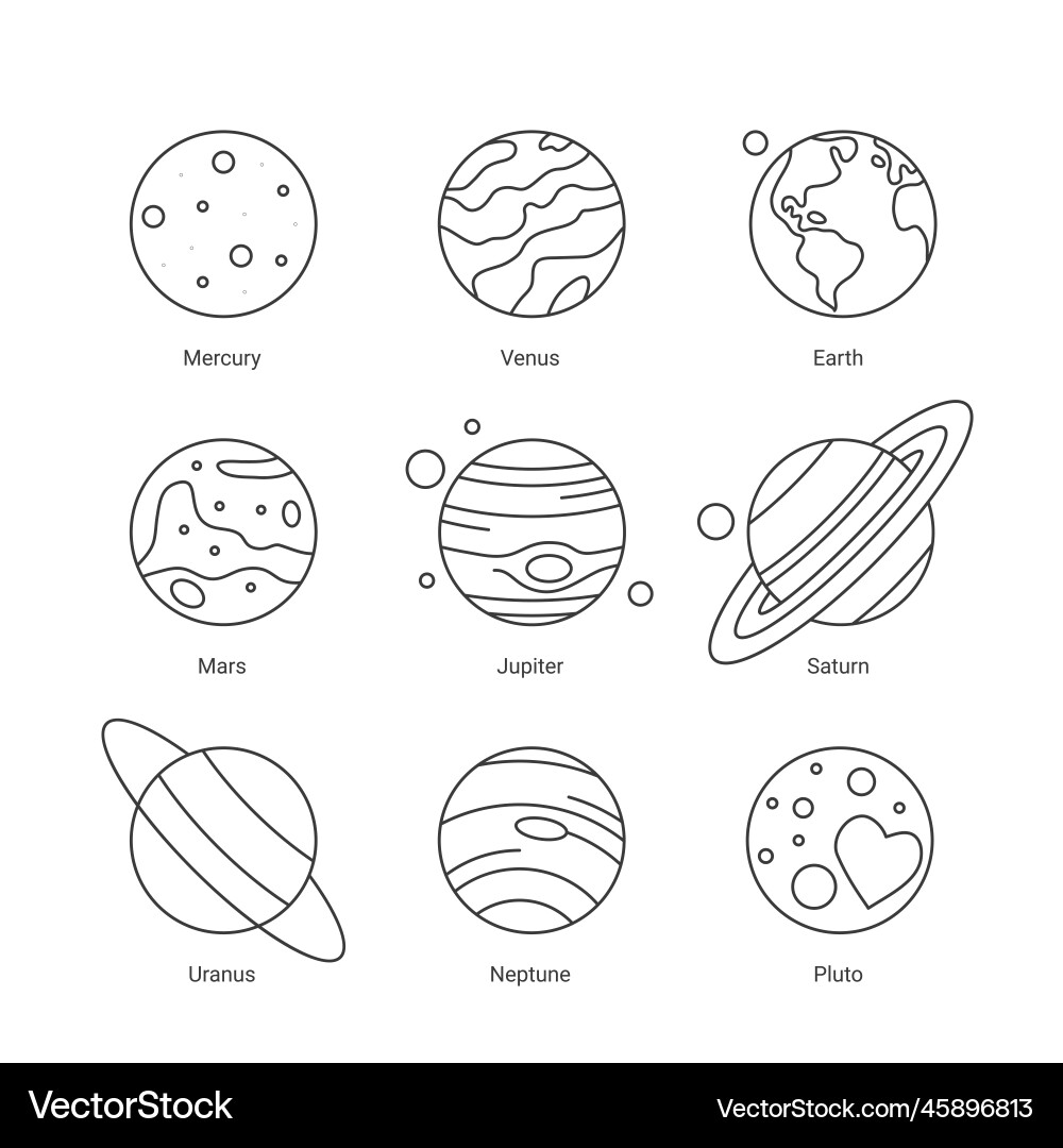 Set of solar system planets signed with names Vector Image