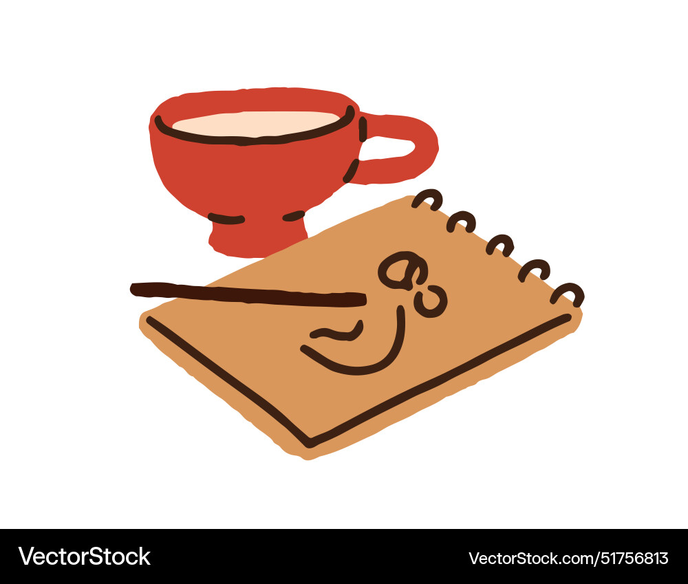 Sketchbook and tea cup creative drawing in paper Vector Image