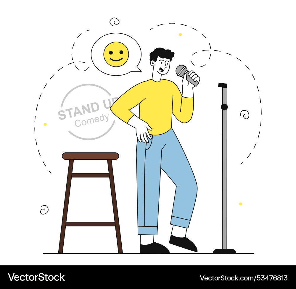 Stand up man young guy with microphone stands Vector Image