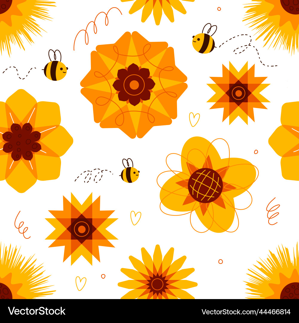Cartoon sunflower seamless pattern cute honey Vector Image