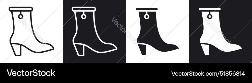 Heeled boot icon set in black and white filld Vector Image