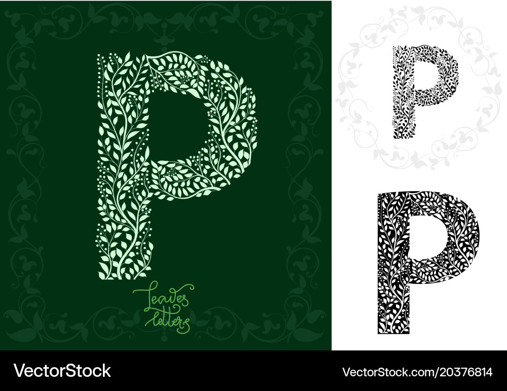 Leaves alphabet letter p Royalty Free Vector Image