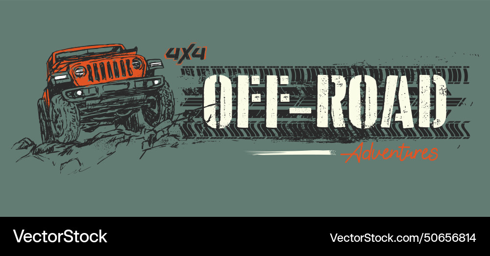 Off road grunge banner with tire print Royalty Free Vector