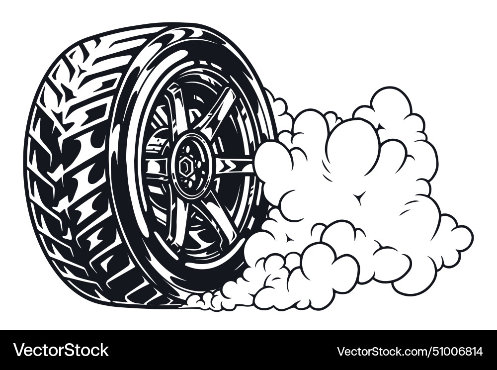 Racing car wheel monochrome sticker Royalty Free Vector