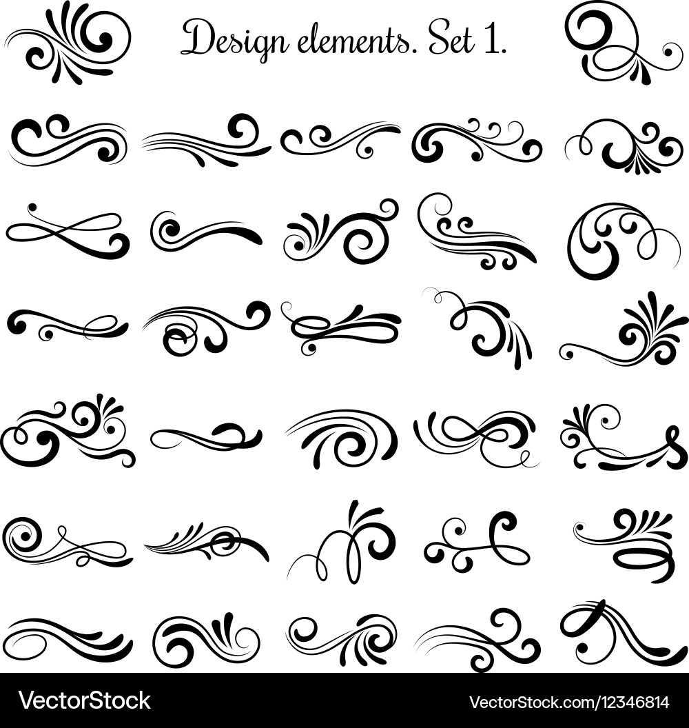 Swirly line curl patterns isolated on white Vector Image