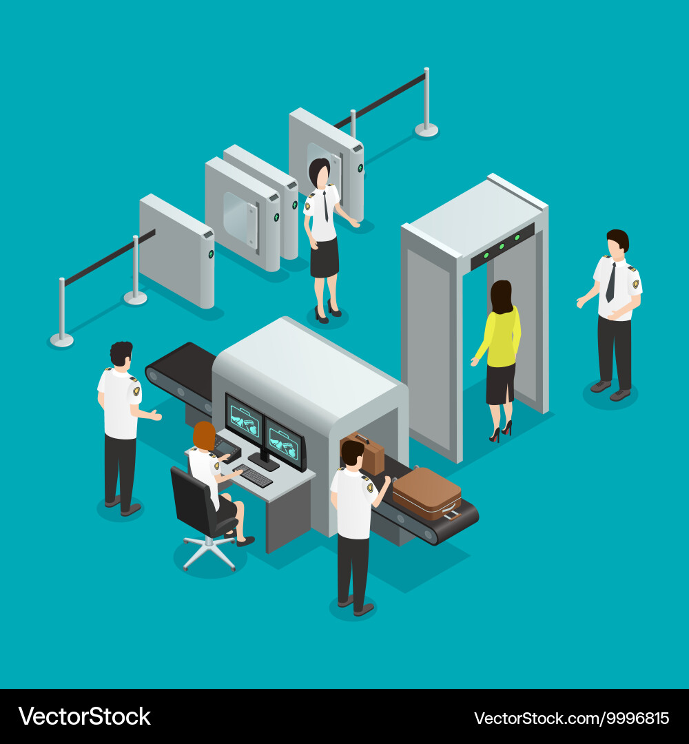 Airport security check isometric composition Vector Image