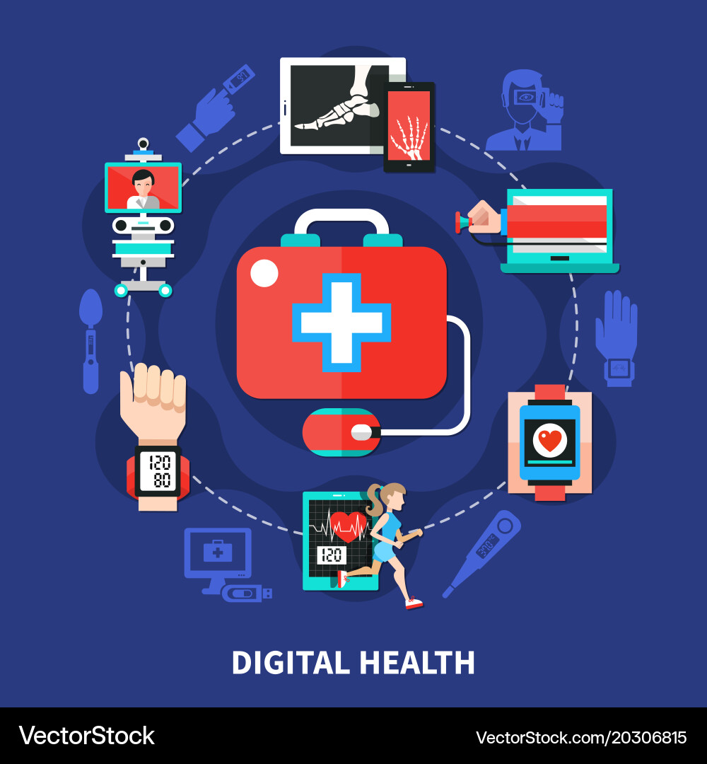 Digital health flat symbols poster Royalty Free Vector Image