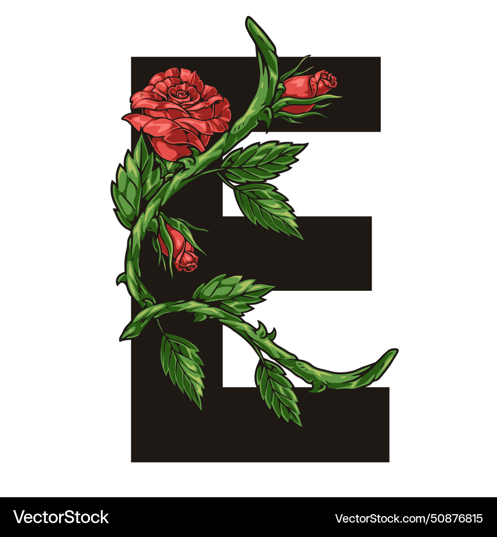 Flower letter e colorful sticker Royalty Free Vector Image