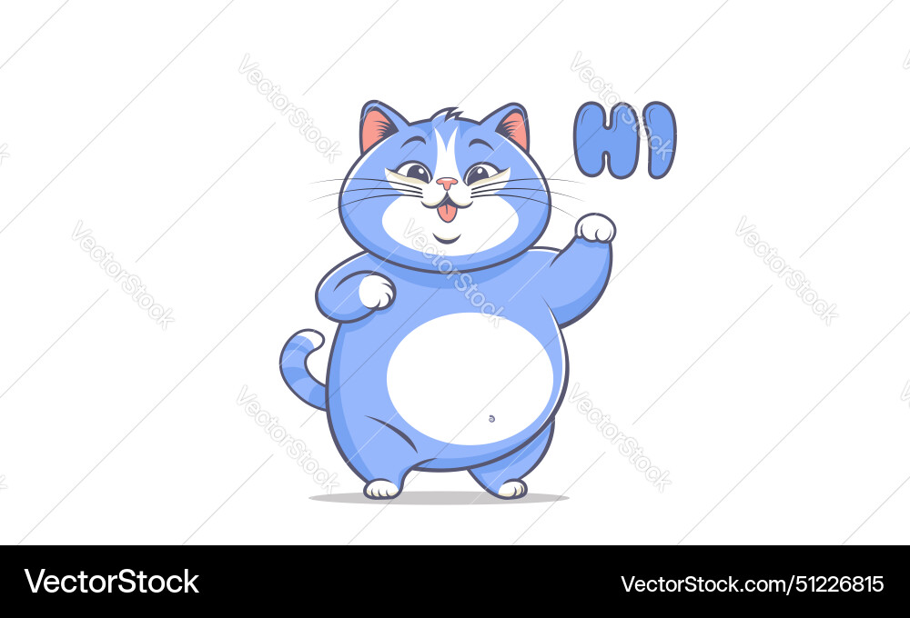 Funny cartoon standing blue chubby fat cat Vector Image