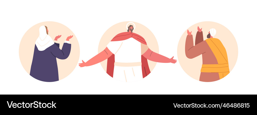Jesus christ and his disciples isolated round Vector Image