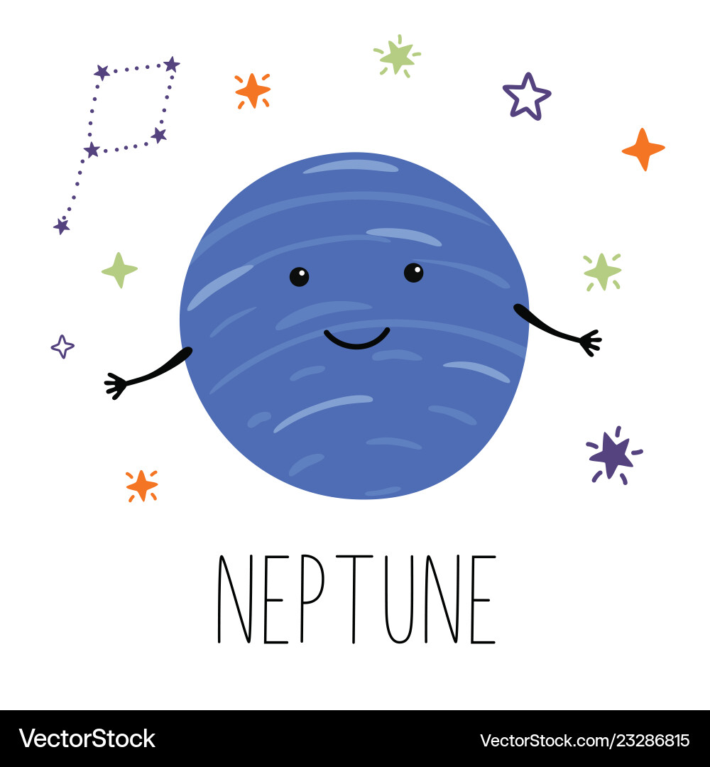 Neptune planet with hands and eyes Royalty Free Vector Image