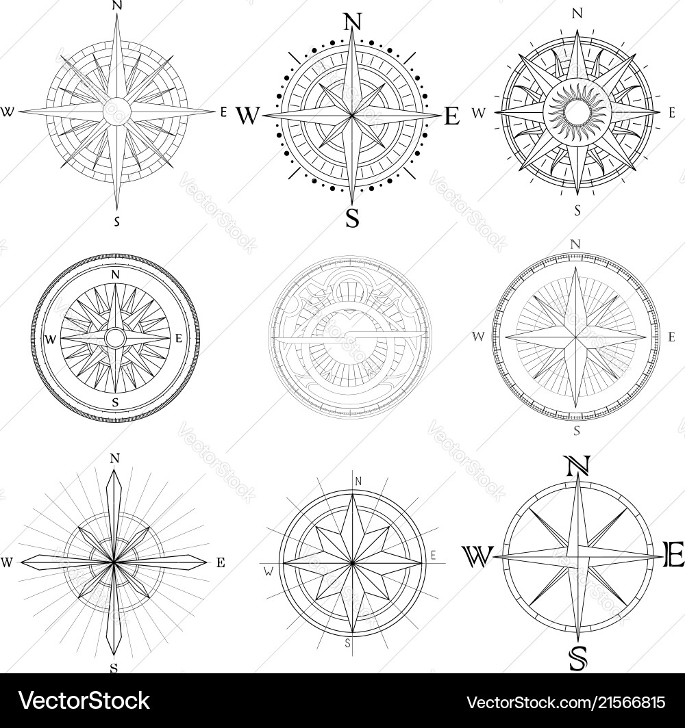 Set of artistic compass Royalty Free Vector Image
