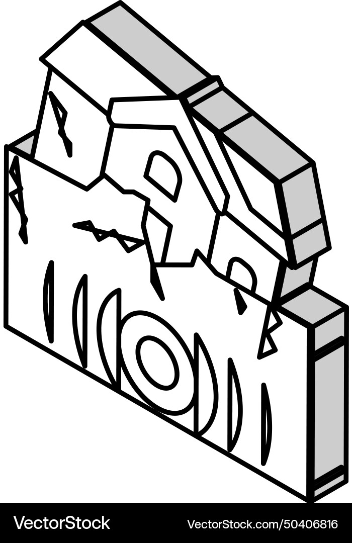 Broken house disaster isometric icon Royalty Free Vector