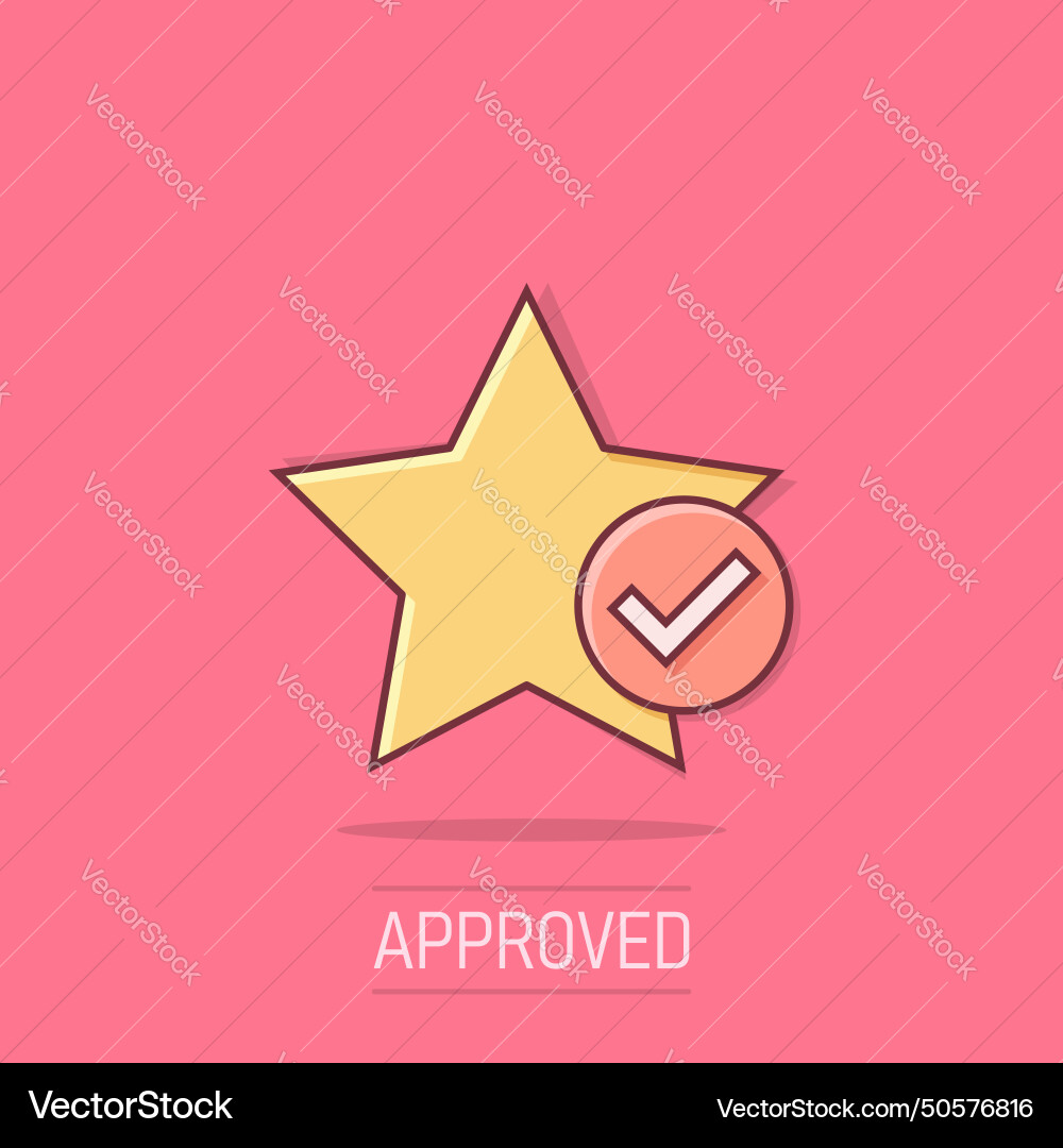 Check mark with star icon in comic style add Vector Image