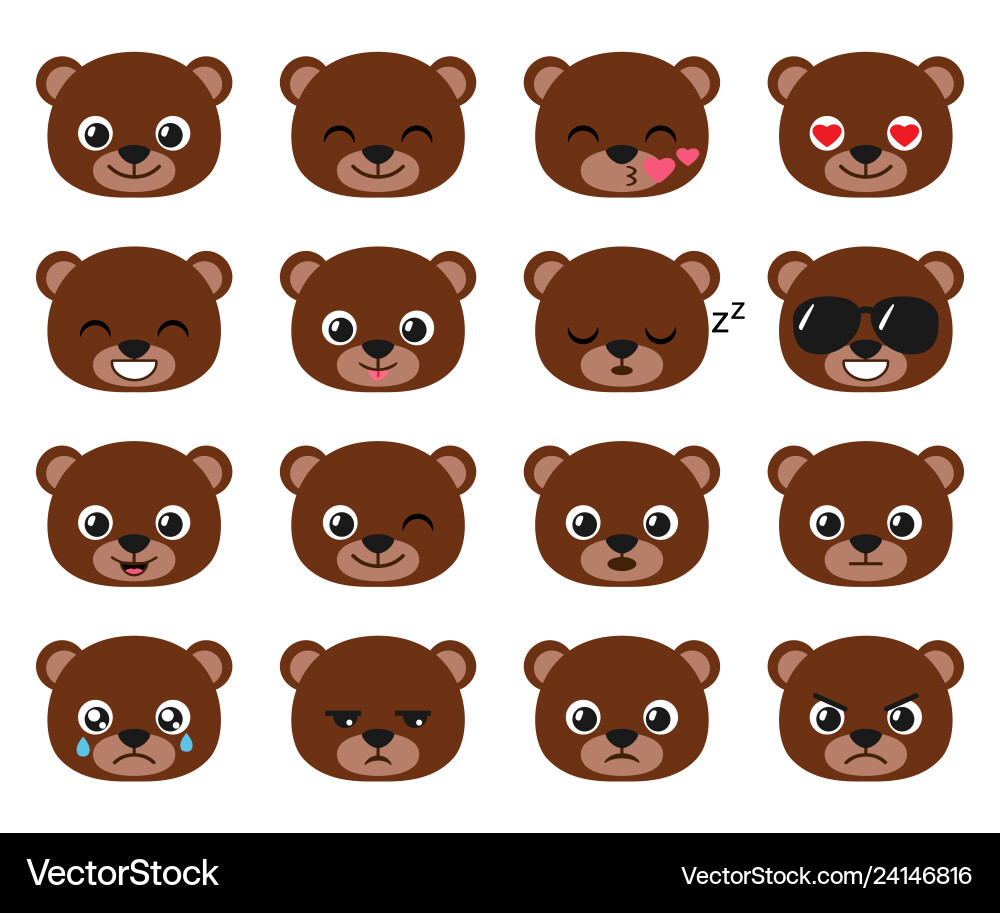 Cute Bear Emoji Set - Diverse Emotions Royalty Free Vector