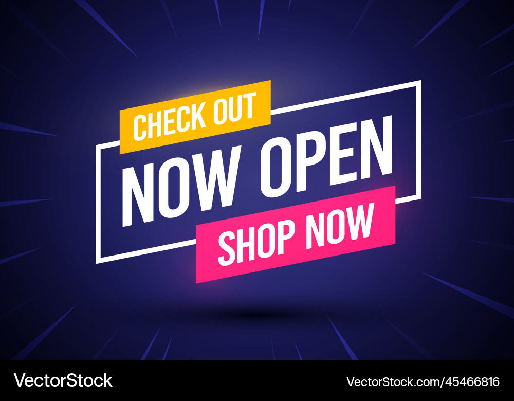 Dynamic colorful label with text now open Vector Image