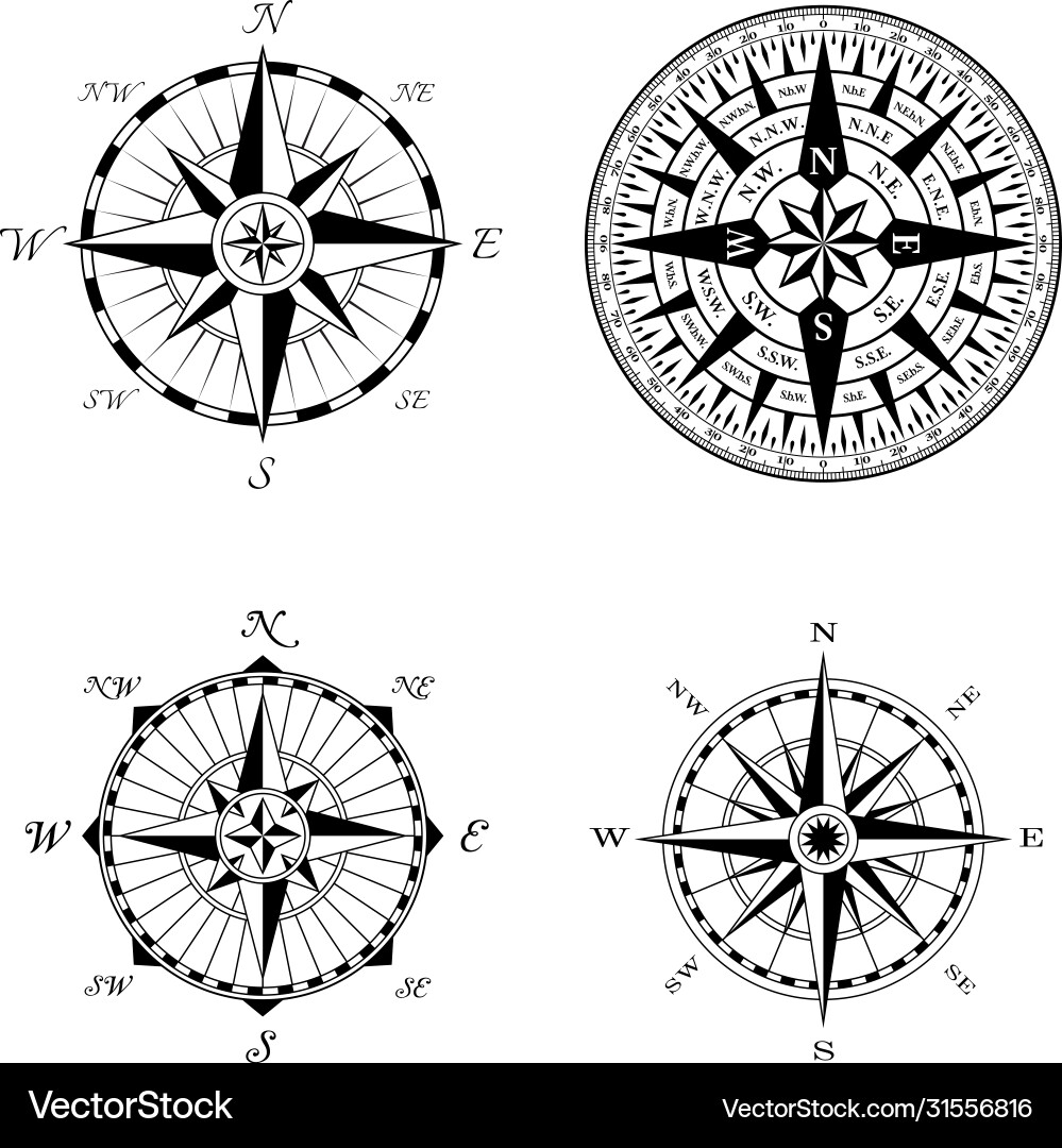 High detail compass rose set Royalty Free Vector Image