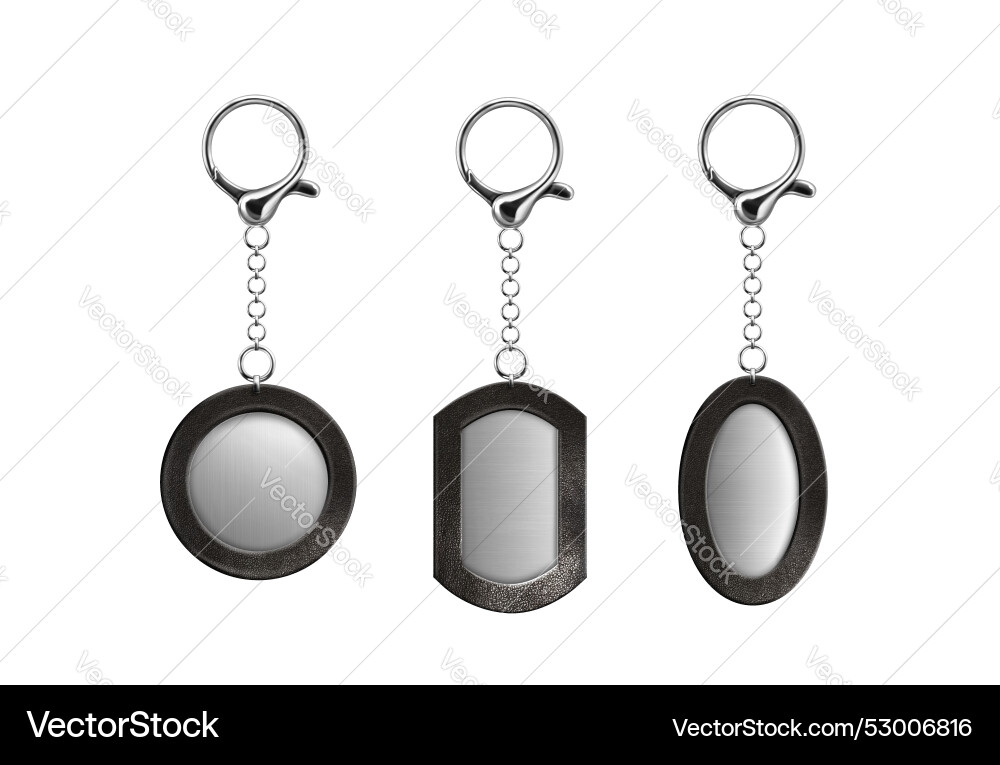 Keychain mockup with silver and leather pendant Vector Image