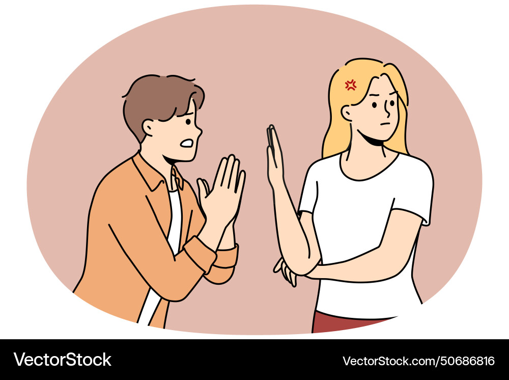 Man ask woman for forgiveness Royalty Free Vector Image