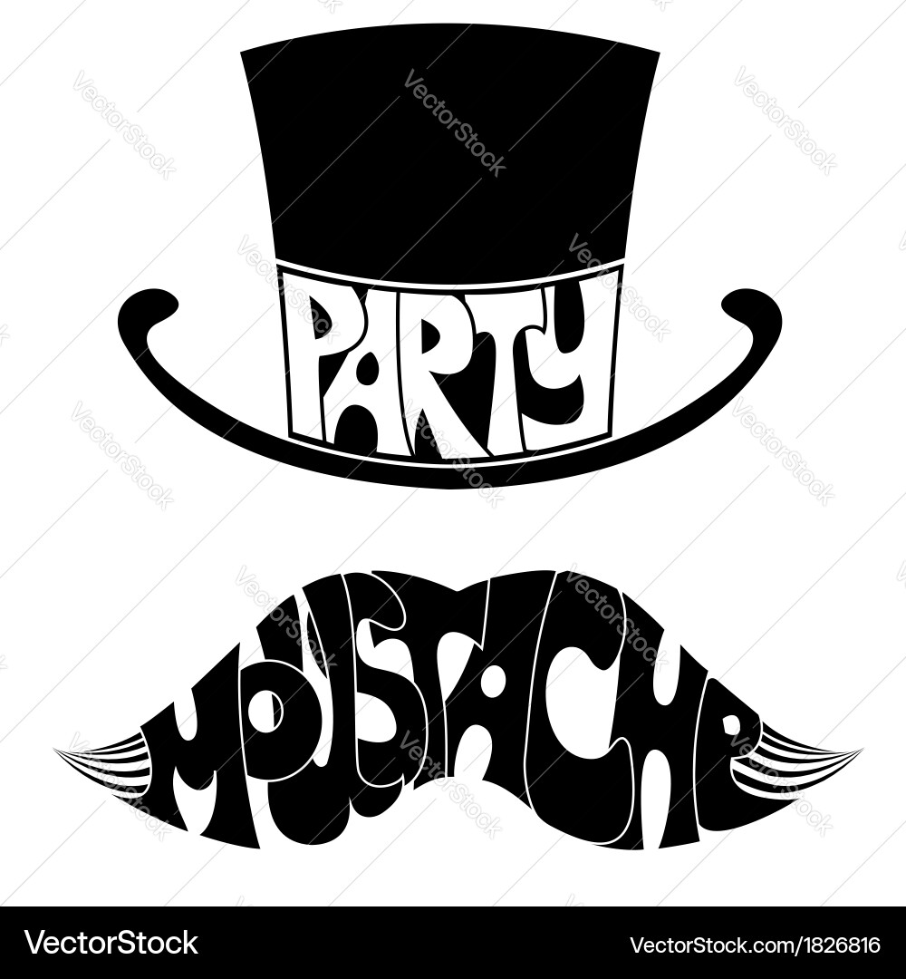Party mustache and hat with text Royalty Free Vector Image