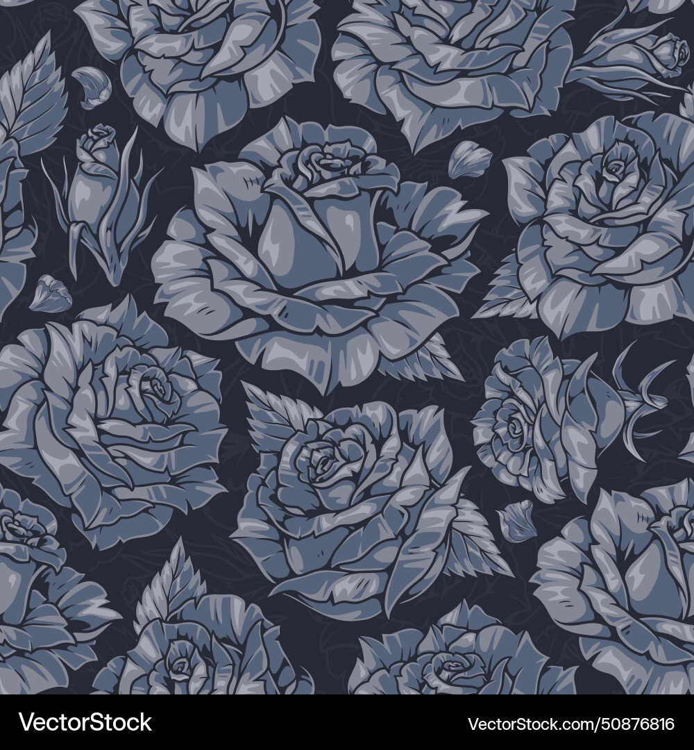 Spring rose monochrome pattern seamless Royalty Free Vector