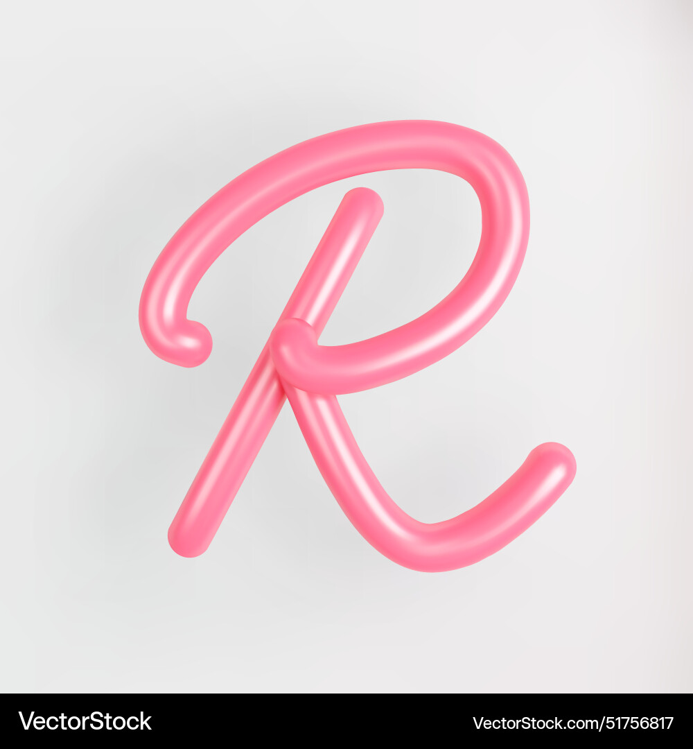 3d pink script uppercase letter r on light Vector Image