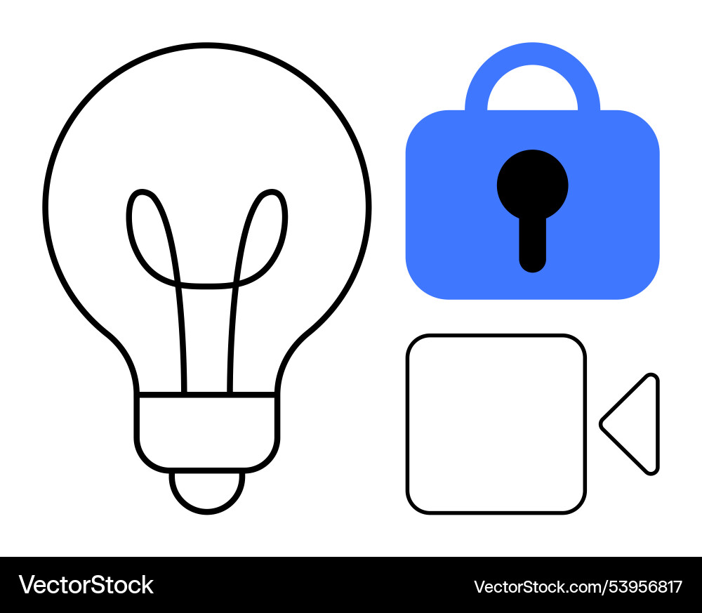 Light bulb lock and video camera symbols Vector Image