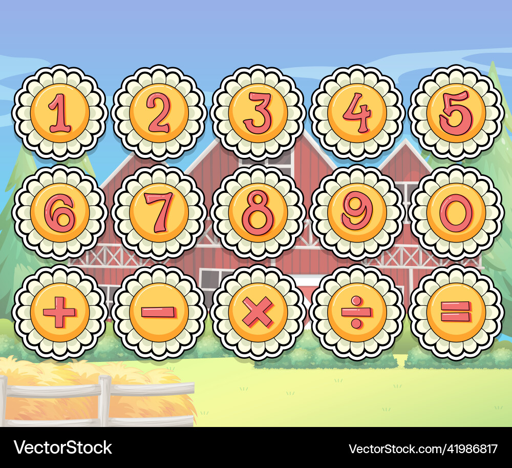 Number 0 to 9 with math symbols Royalty Free Vector Image