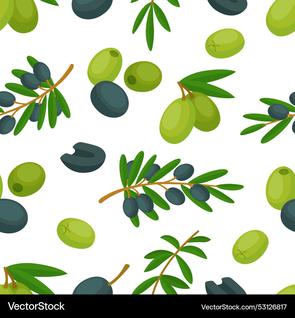 Olive branches seamless pattern green and black Vector Image