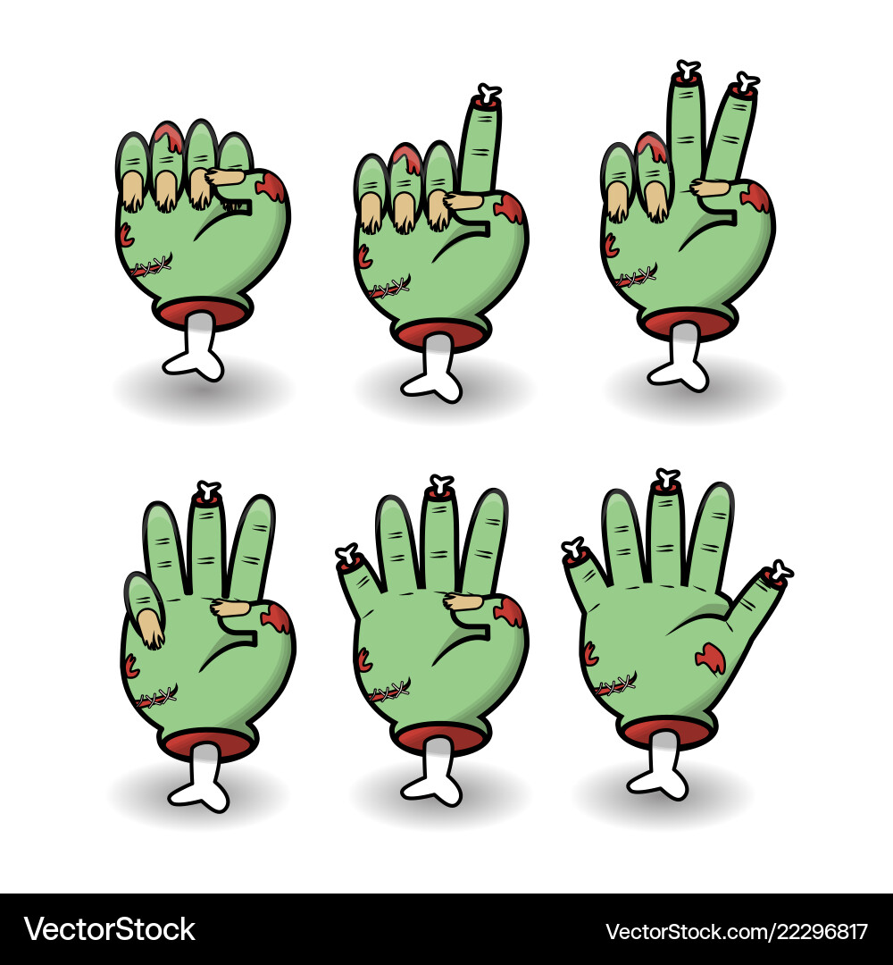 Zombie Counting Hands - Halloween Gesture Set Vector Image