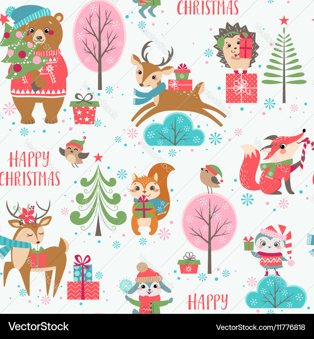 Cute christmas animals pattern Royalty Free Vector Image
