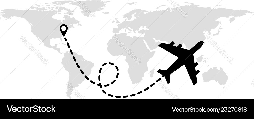 Flying plane on the background of world map Vector Image
