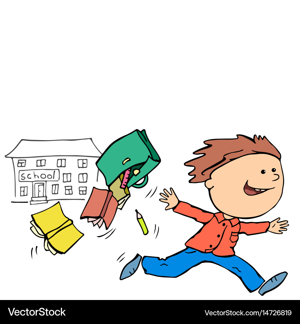 Boy joyfully escapes from school on vacation Vector Image