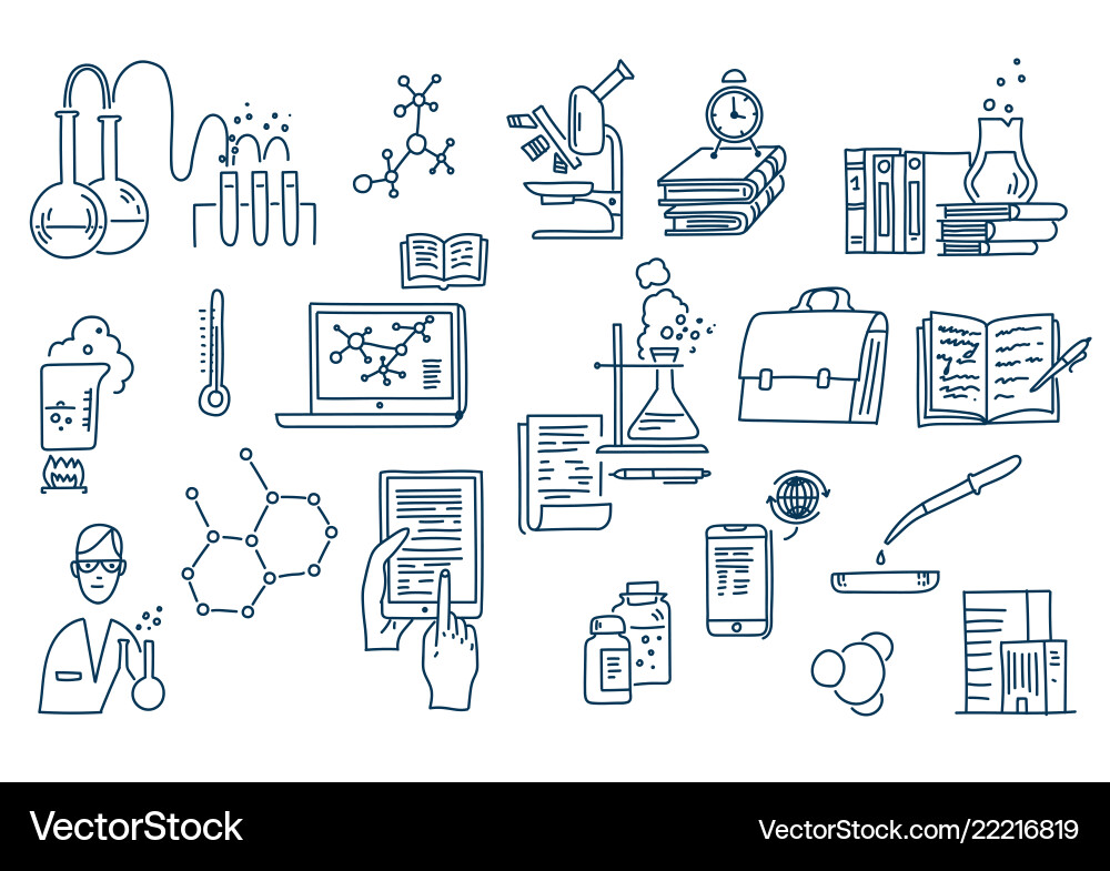 Chemistry lab work science equipment hand drawn Vector Image