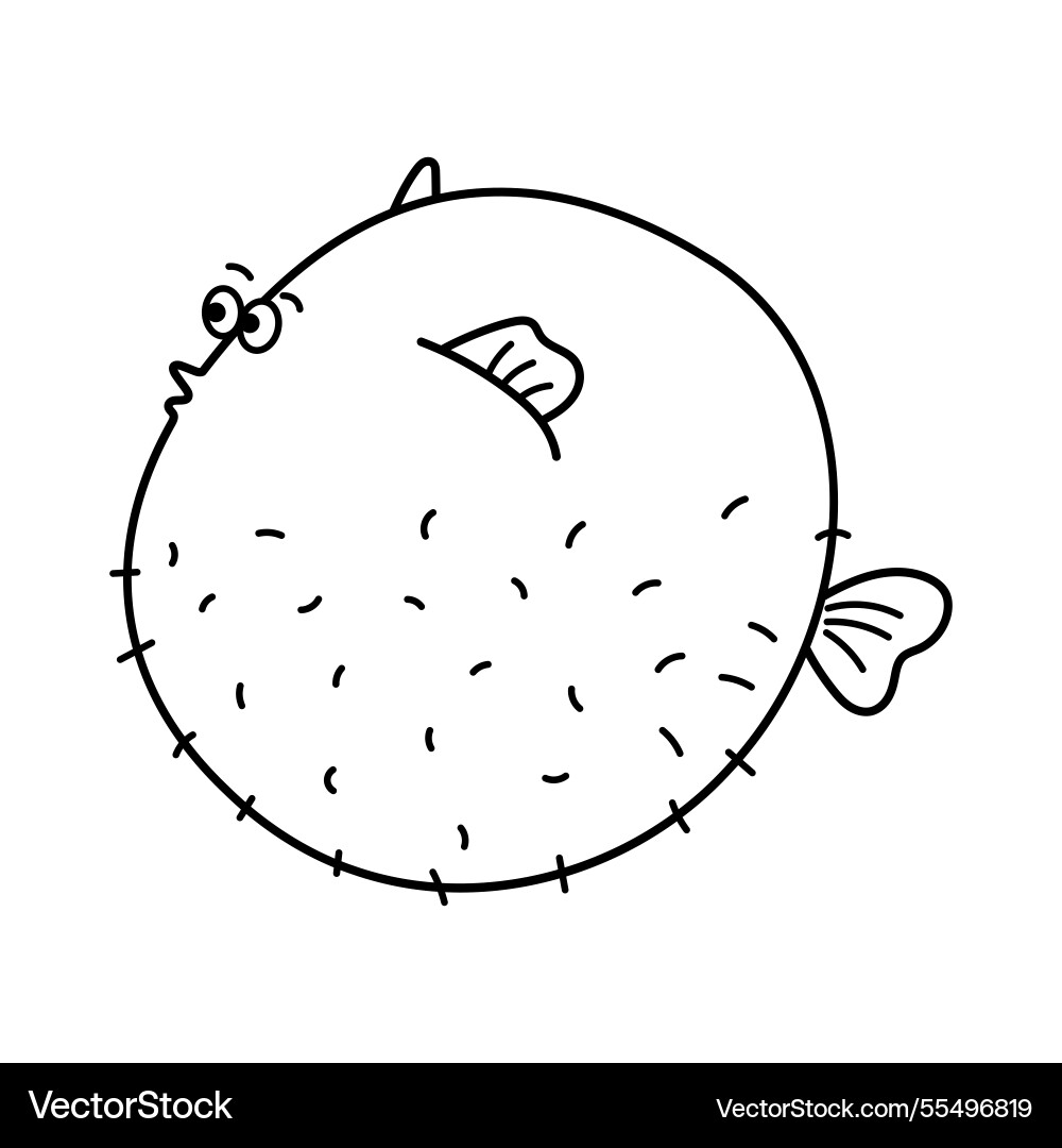 Cute cartoon pufferfish line art Royalty Free Vector Image